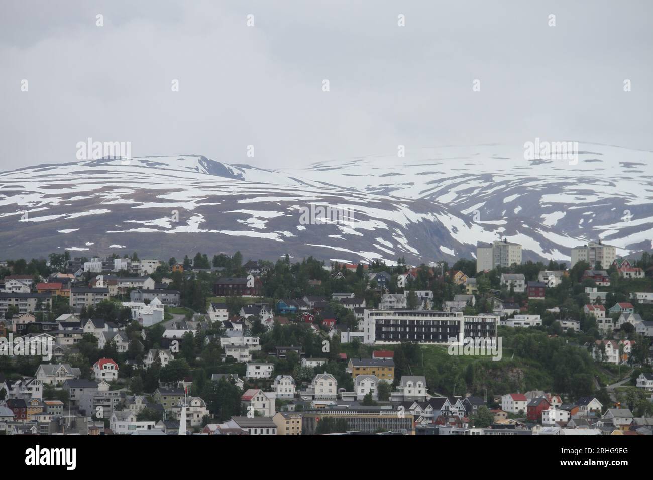 City of Tromso, Norway, View of mountains, buildings, churches and ...