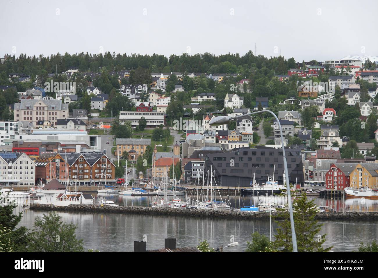 City of Tromso, Norway, View of mountains, buildings, churches and ...