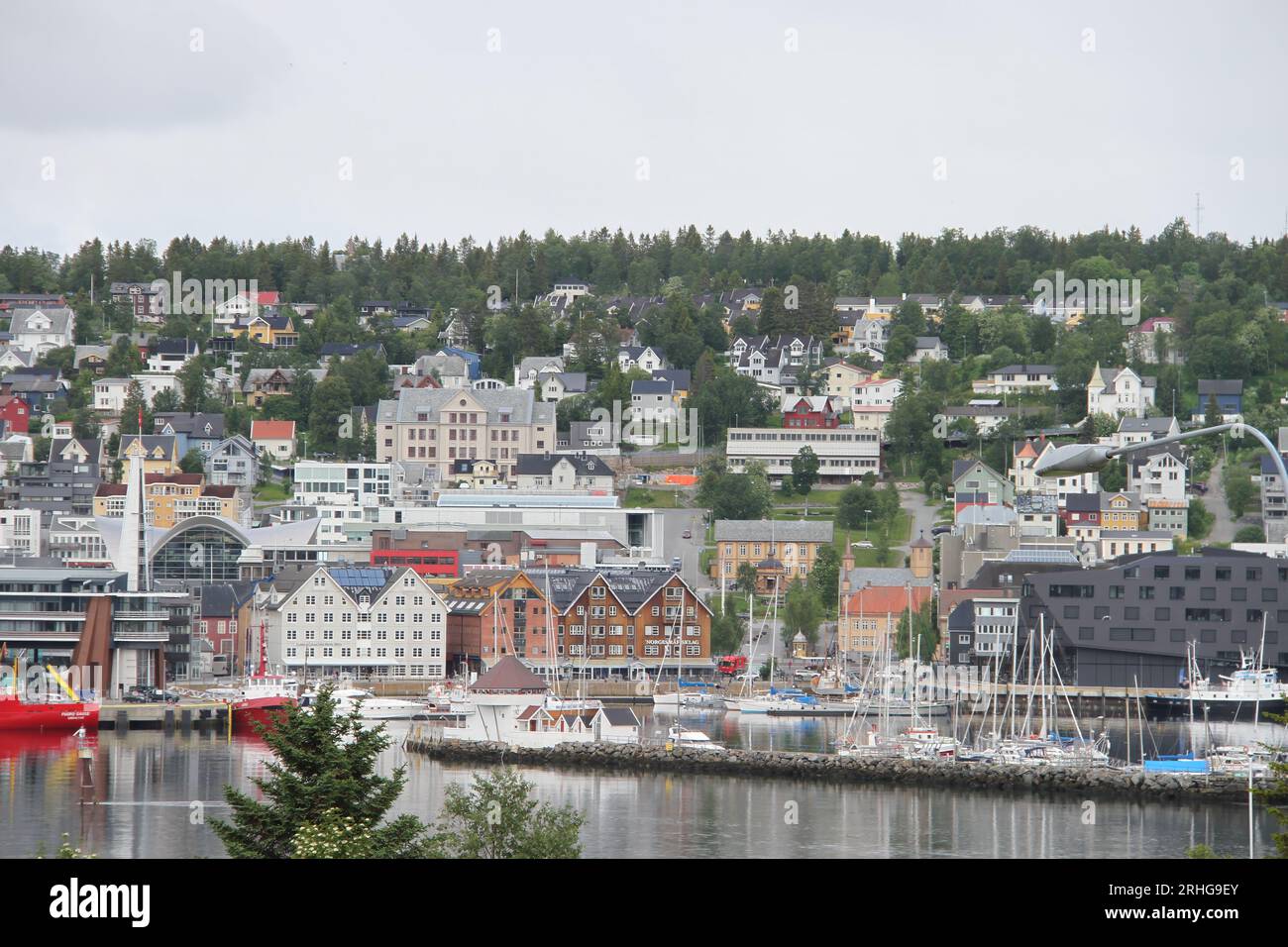 City of Tromso, Norway, View of mountains, buildings, churches and ...