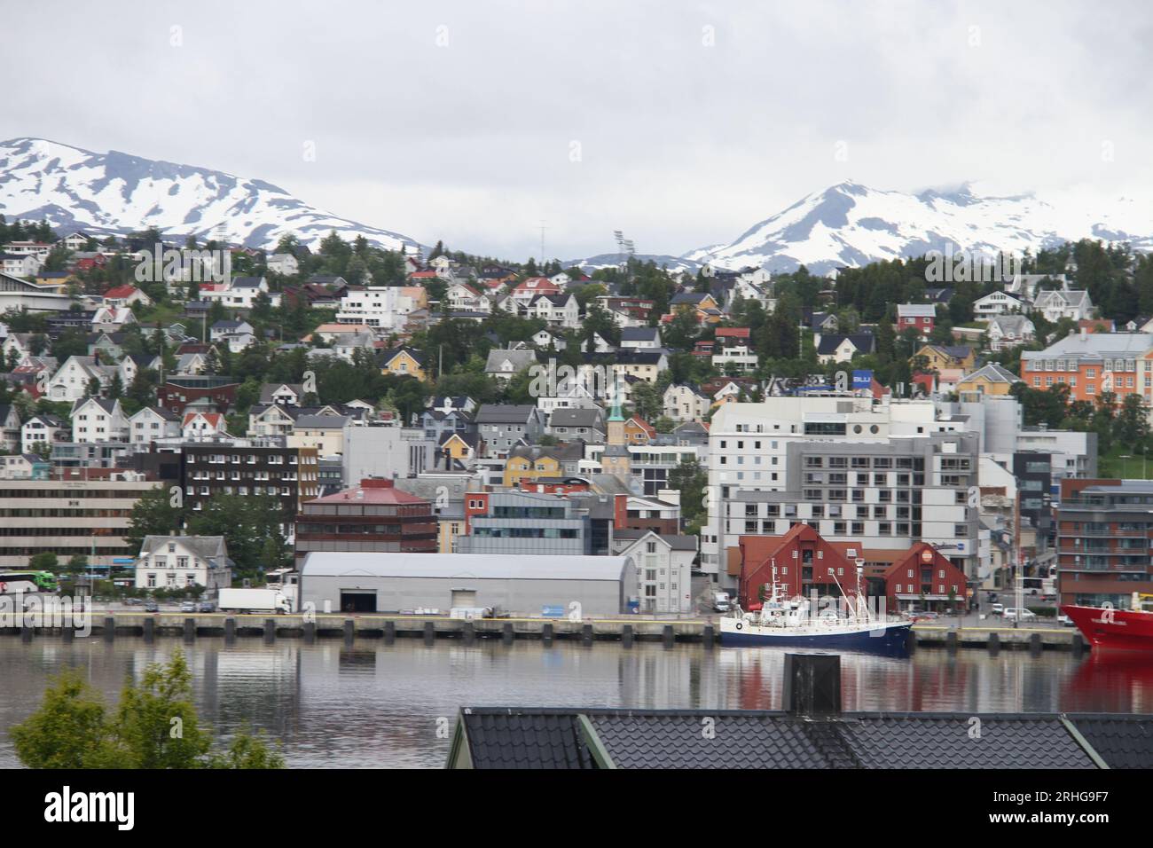 City of Tromso, Norway, View of mountains, buildings, churches and ...