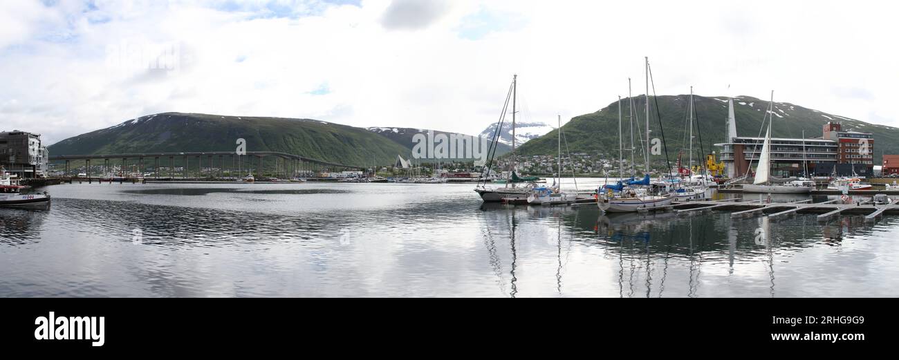 City of Tromso, Norway, View of mountains, buildings, churches and ...