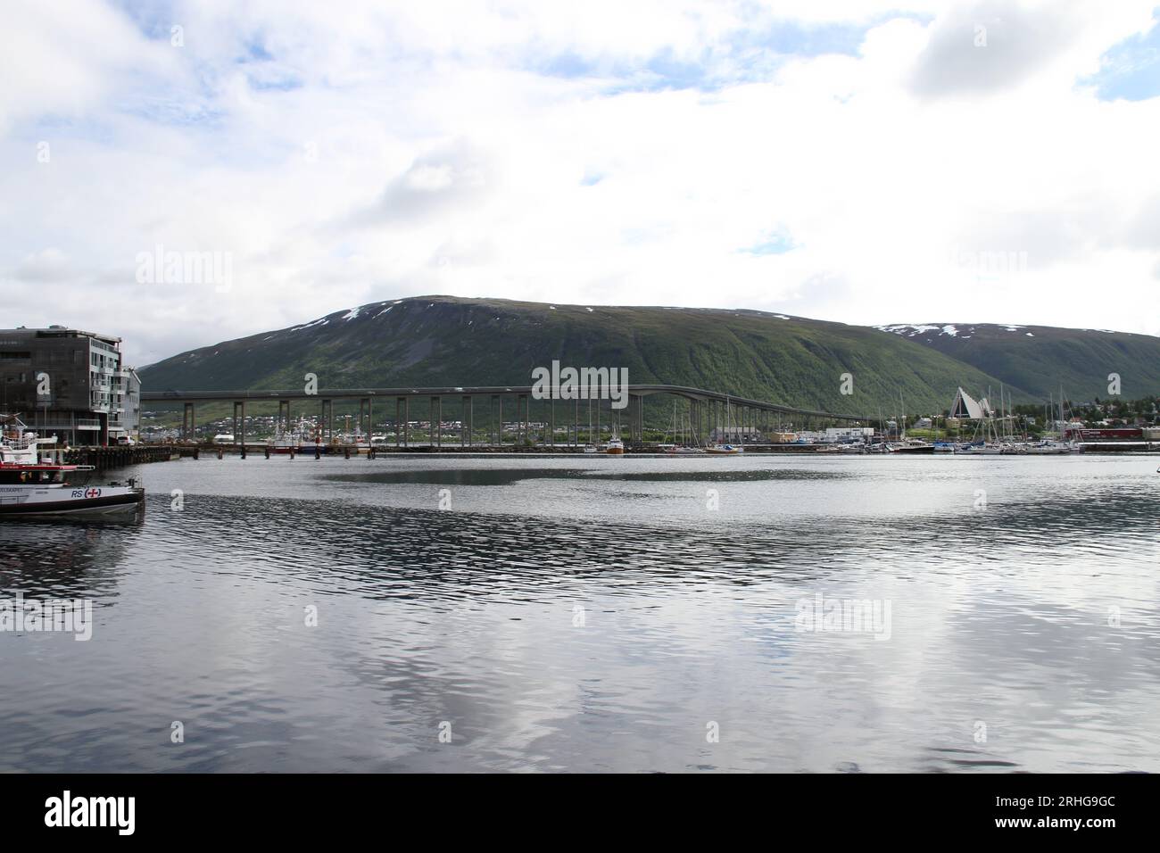 City of Tromso, Norway, View of mountains, buildings, churches and ...