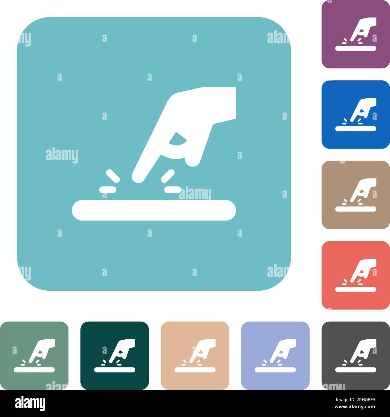 Phone touching white flat icons on color rounded square backgrounds ...