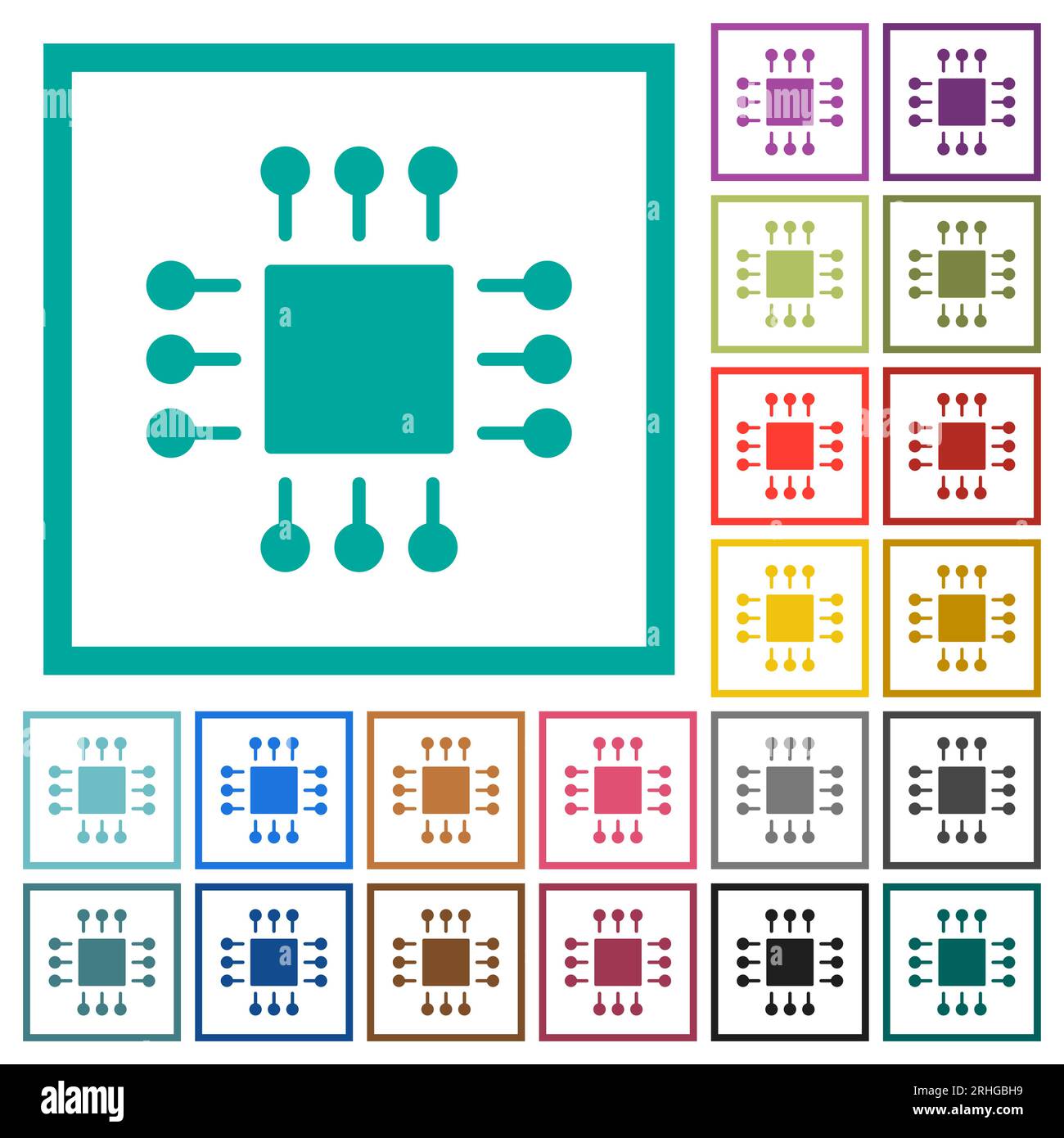 Microchip Solid Flat Color Icons With Quadrant Frames On White