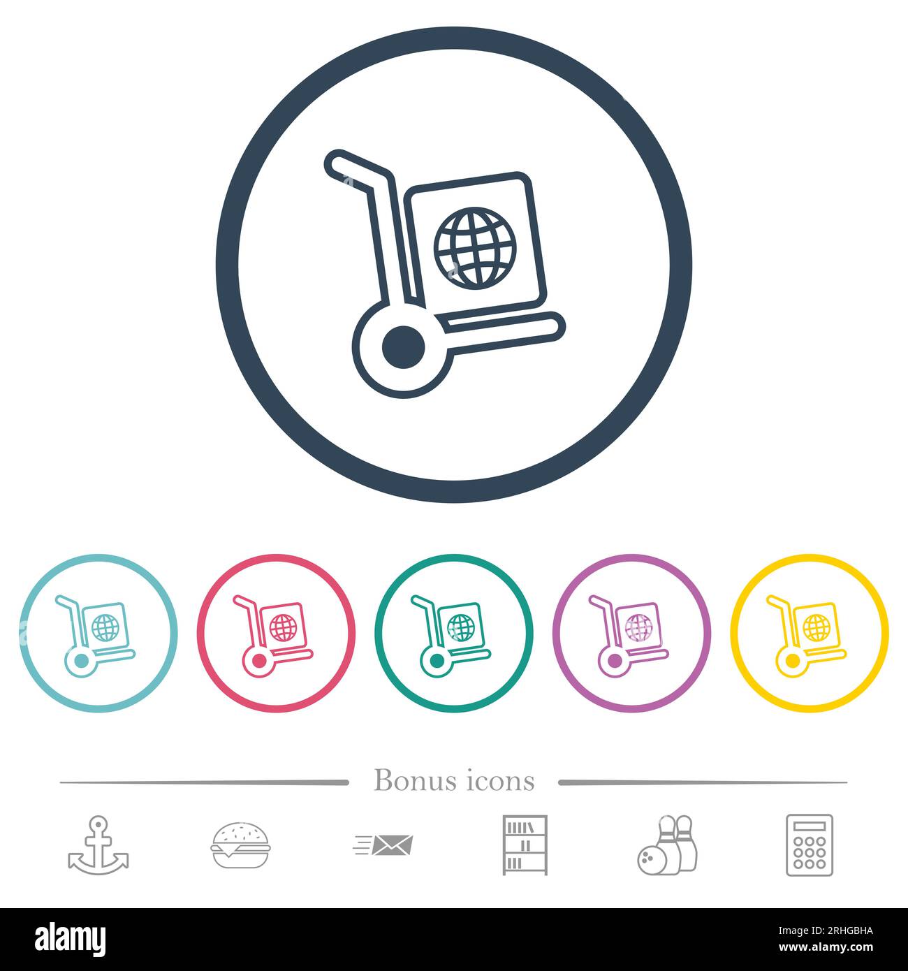 Global parcel delivery outline flat color icons in round outlines. 6 bonus icons included Stock ...