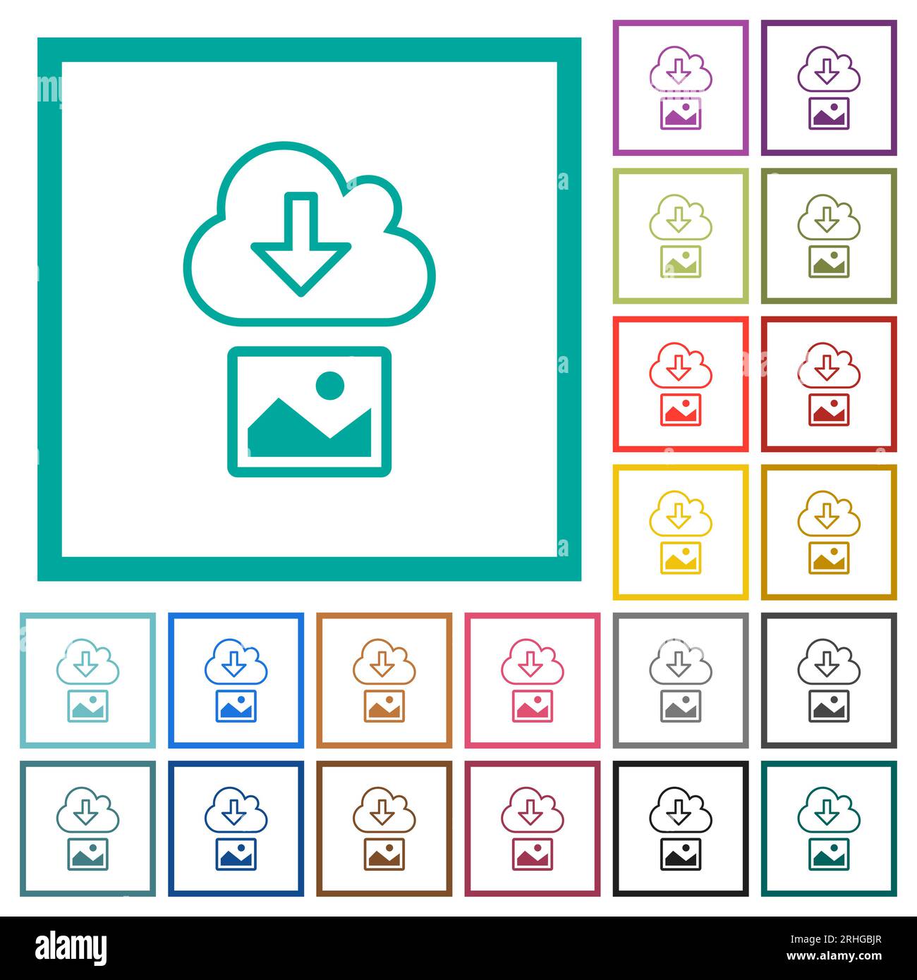 Download Image From Cloud Outline Flat Color Icons With Quadrant Frames On White Background