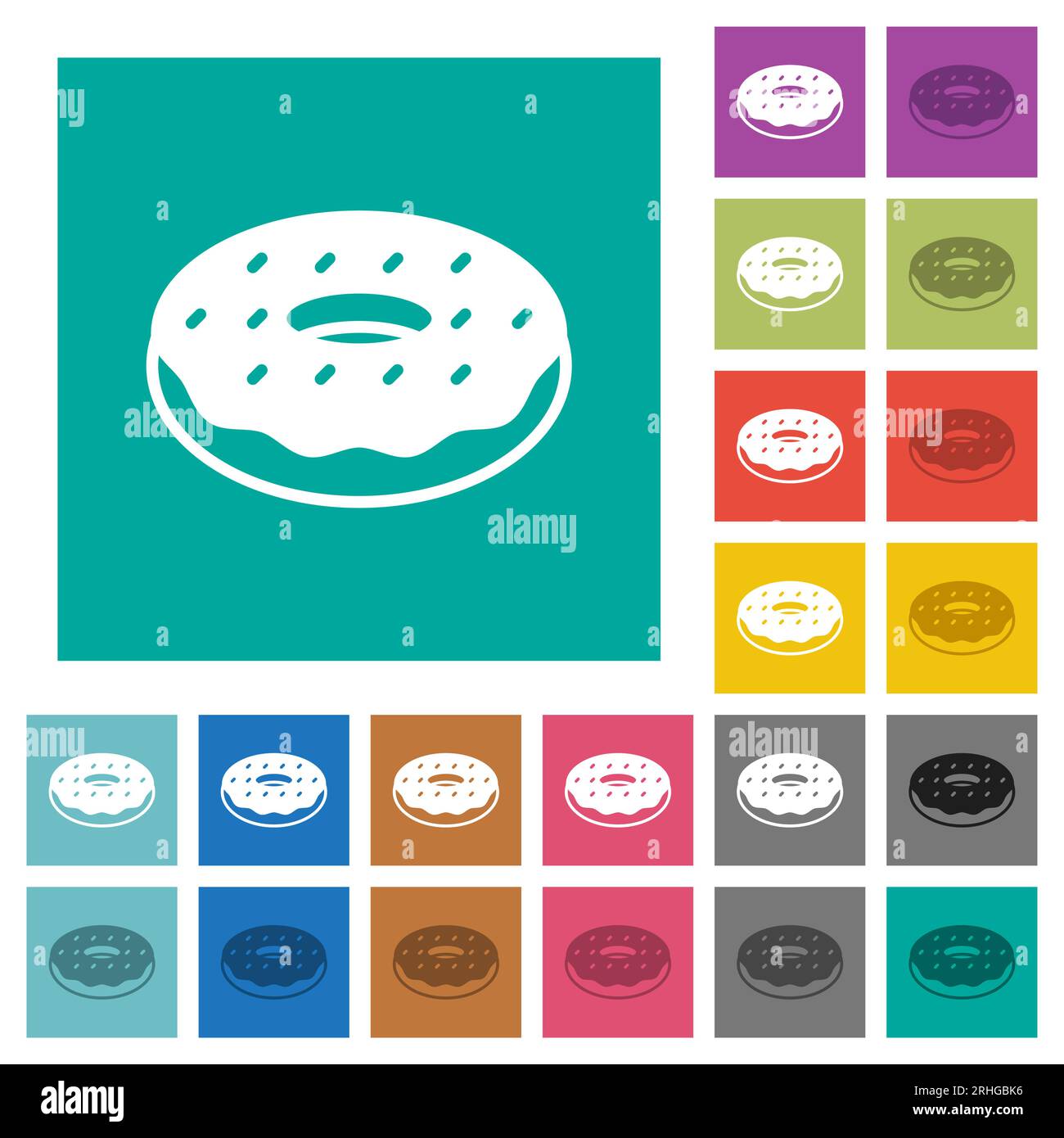 Donut multi colored flat icons on plain square backgrounds. Included ...