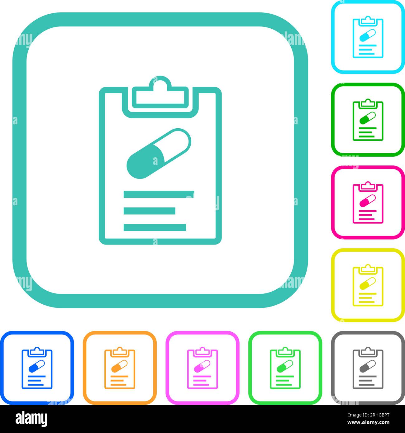 Medical prescription outline vivid colored flat icons in curved borders ...