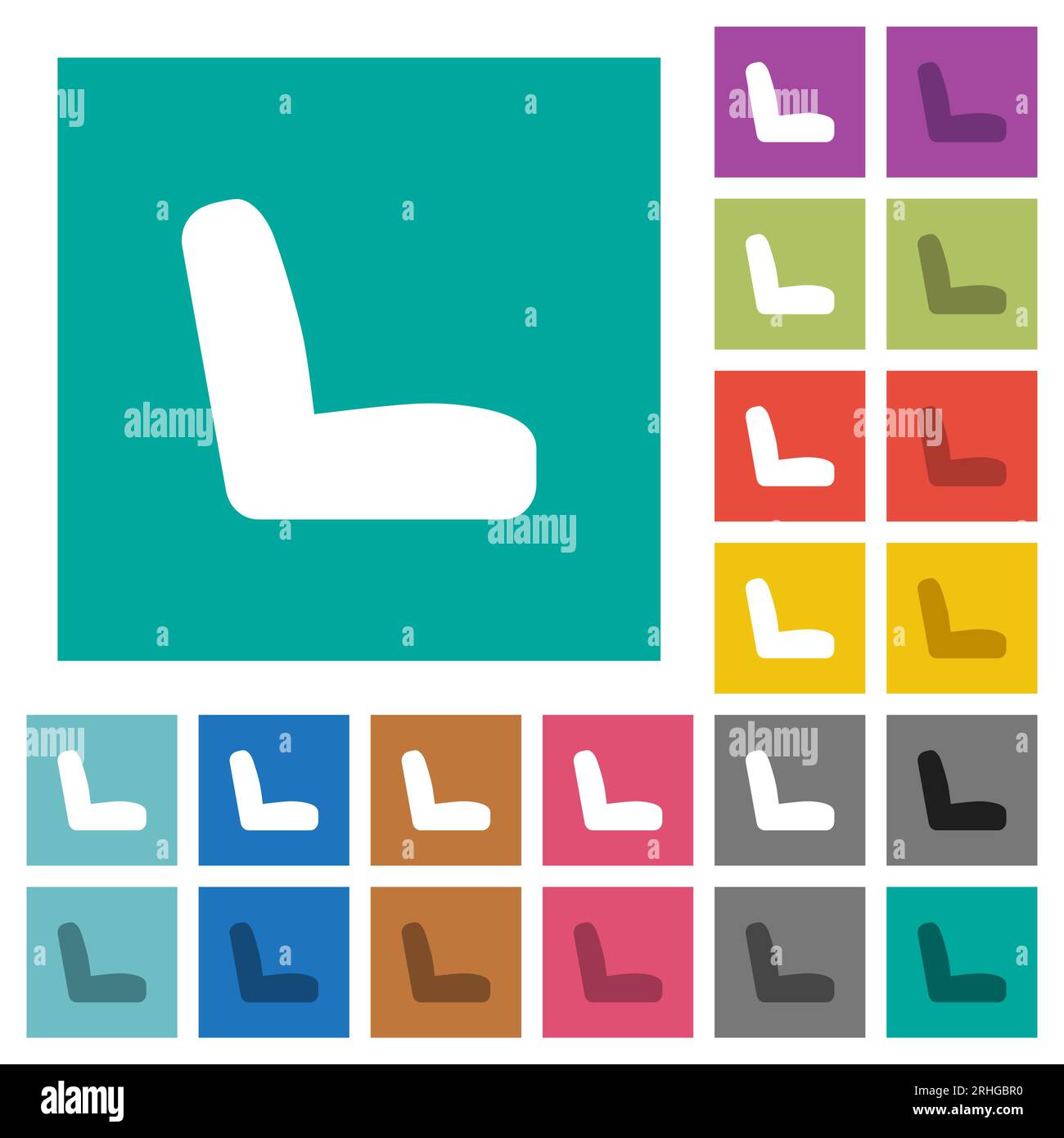 Car seat multi colored flat icons on plain square backgrounds. Included ...