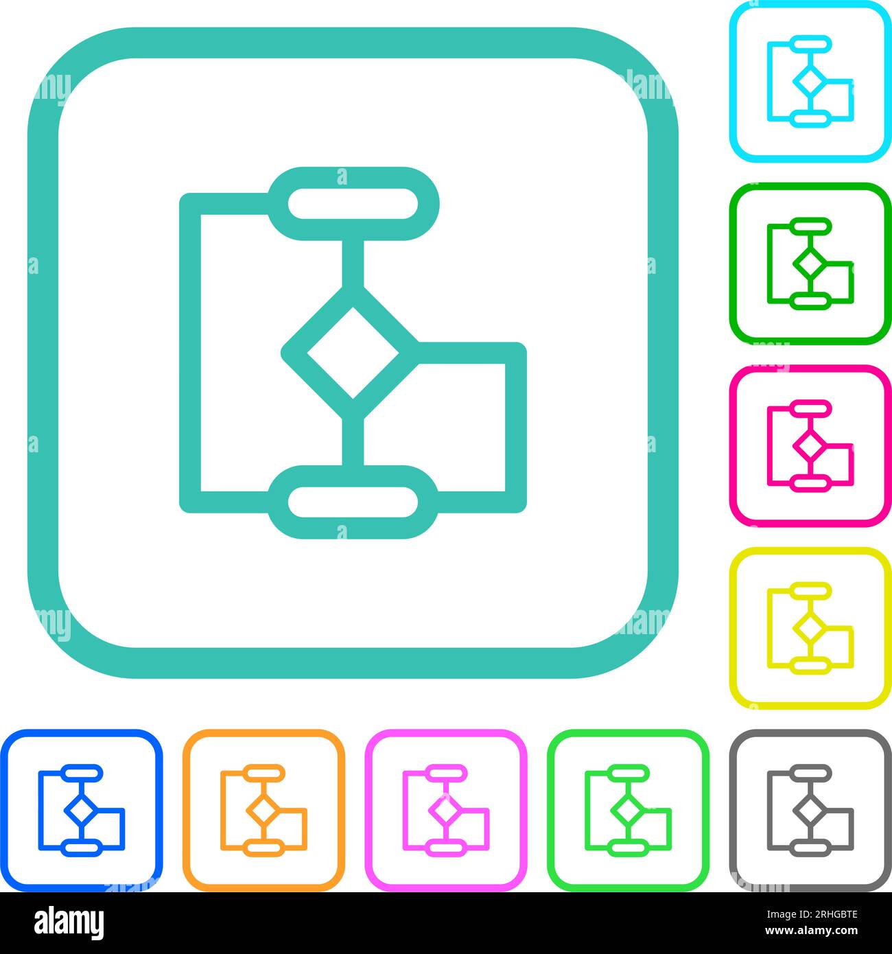 Flow chart outline vivid colored flat icons in curved borders on white ...