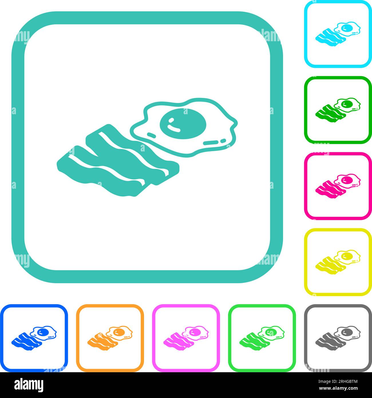 Egg and bacon vivid colored flat icons in curved borders on white ...