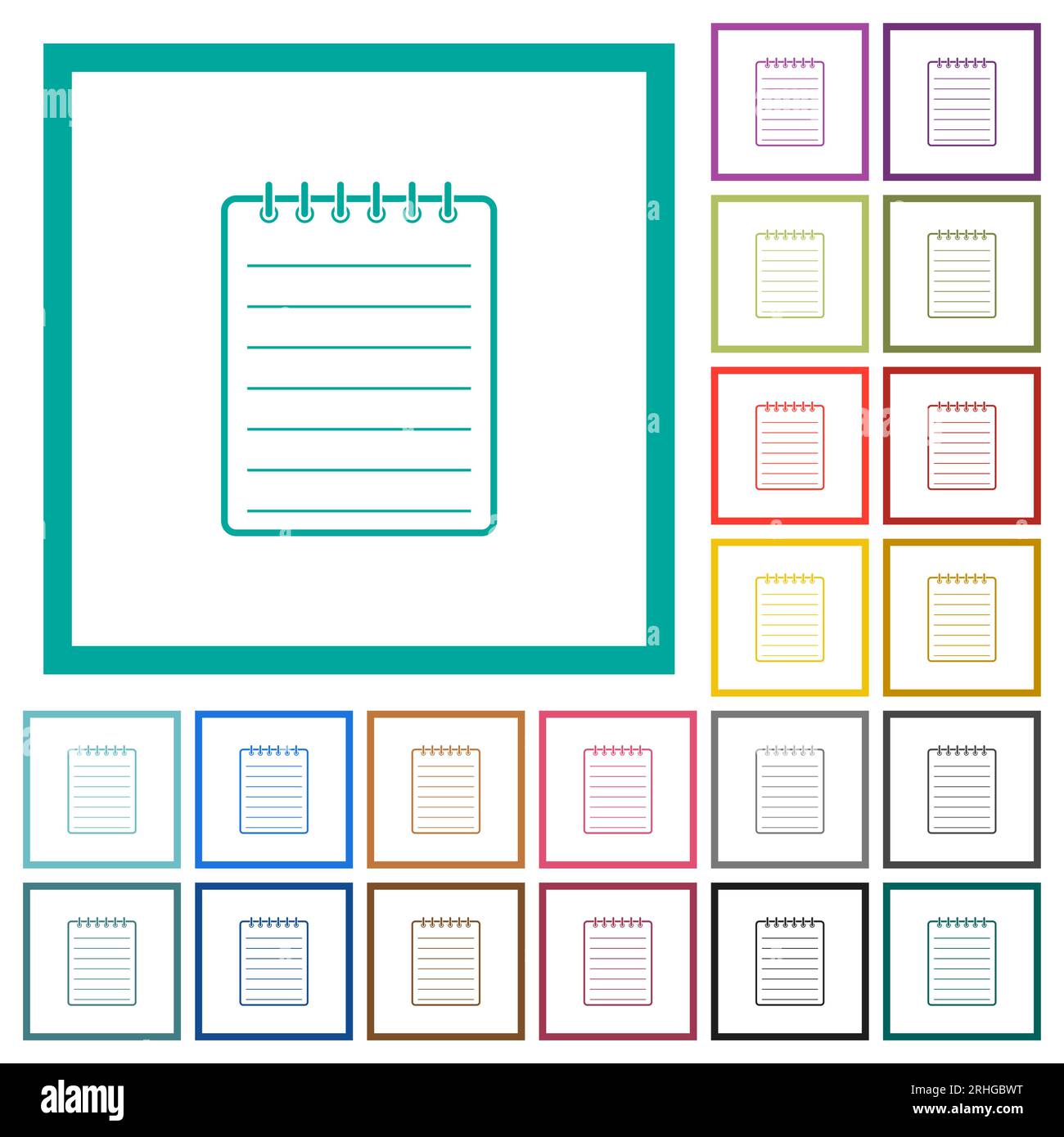 Spiral notepad flat color icons with quadrant frames on white ...