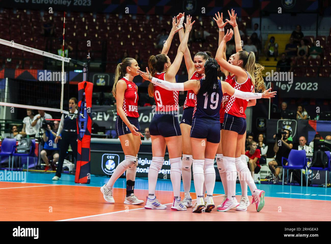 Monza, Italy. 16th Aug, 2023. Croatia players celebrate during CEV ...