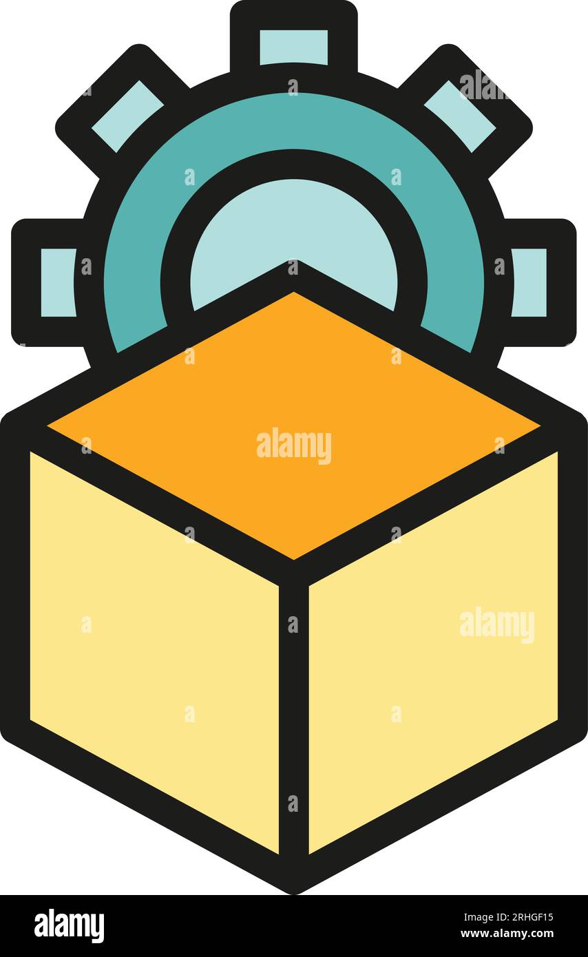 Edit cube gear icon outline vector. Scale digital. Tool data color flat ...