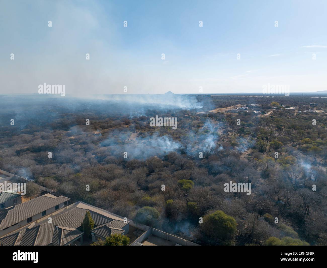 aerial view, wild bushfire was announced is out of control and ...