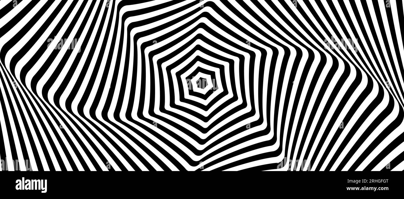 Radial optical illusion background. Black and white abstract distorted ...