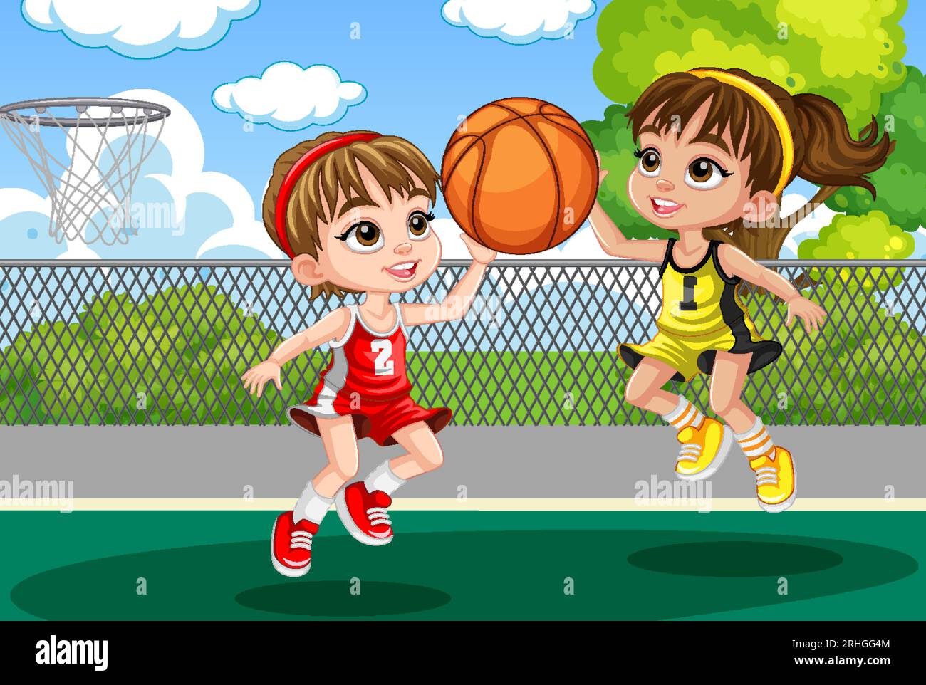 Two Girls Playing Basketball illustration Stock Vector Image & Art - Alamy