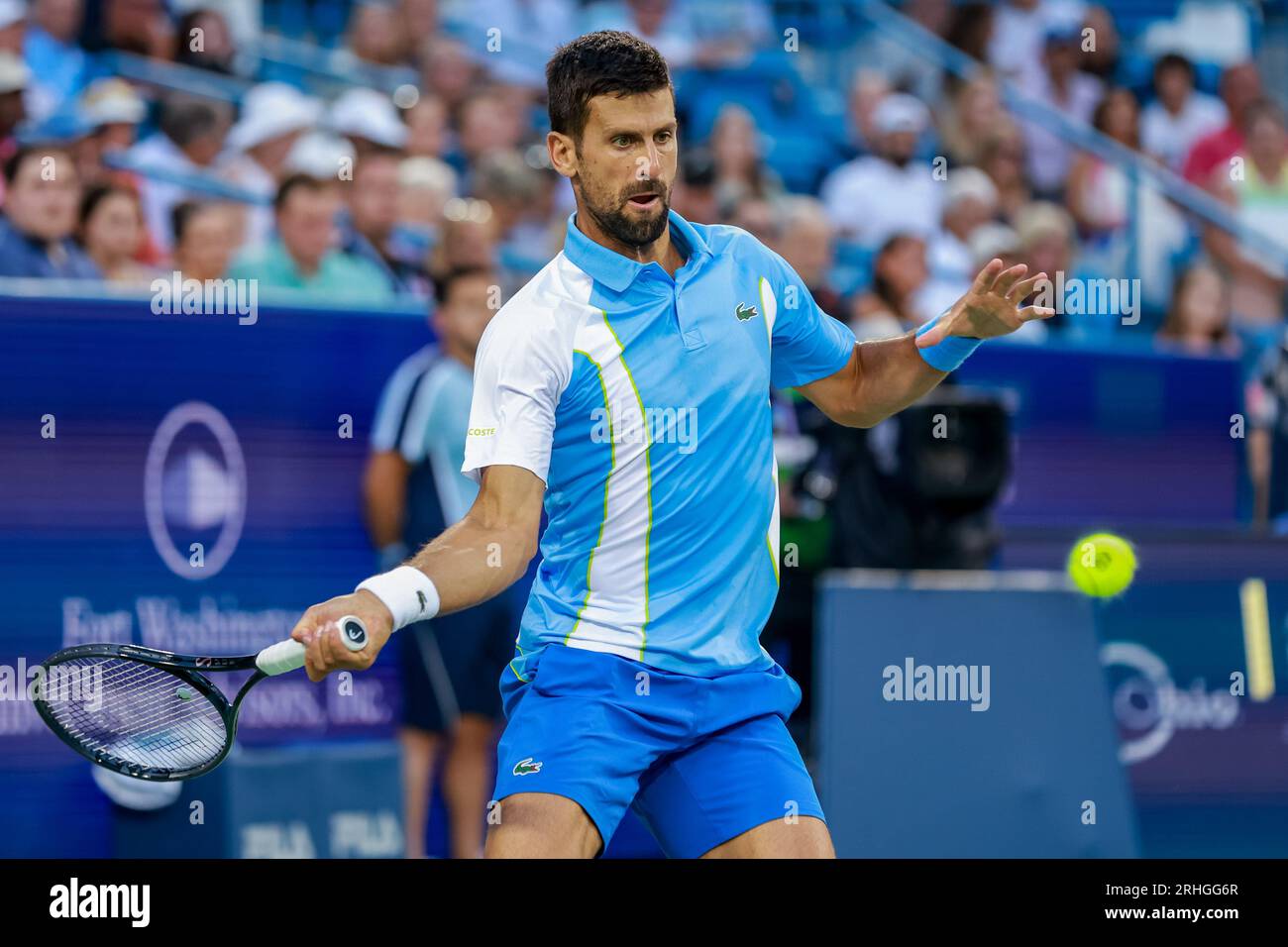 Mason, Ohio, USA. 16th Aug, 2023. Novak Djokovic (SRB) hits a forehand ...