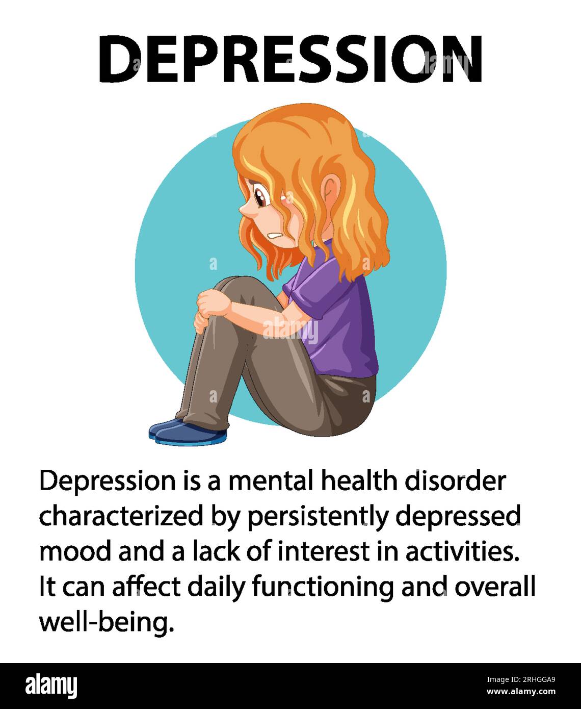 Illustration of a girl sitting and crying due to depression disorder ...