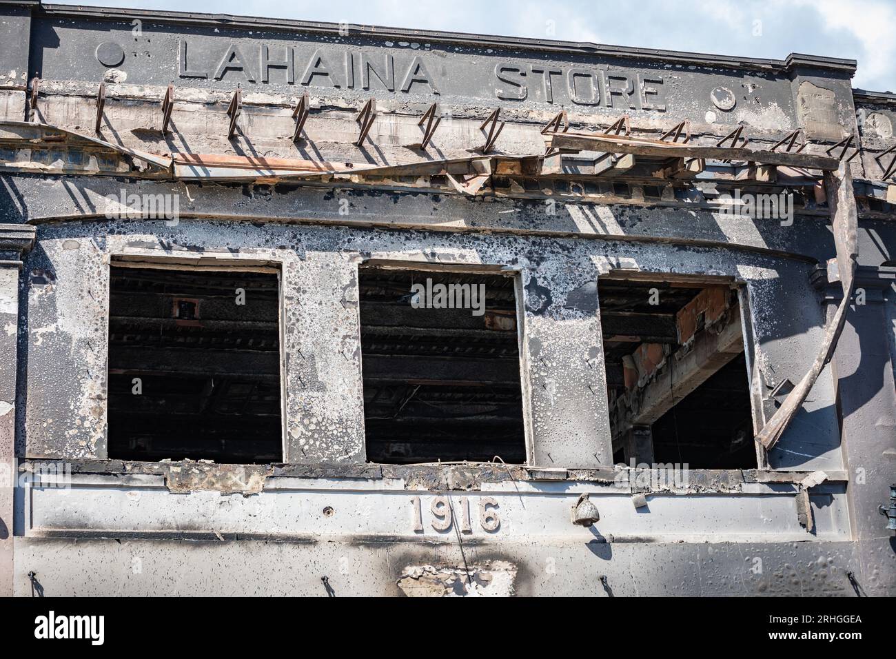 Damaged buildings and structures of Lahaina Town destroyed in the Maui ...