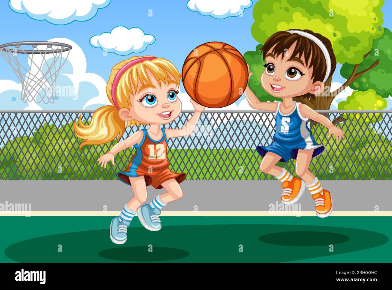 Two Girls Playing Basketball illustration Stock Vector Image & Art - Alamy