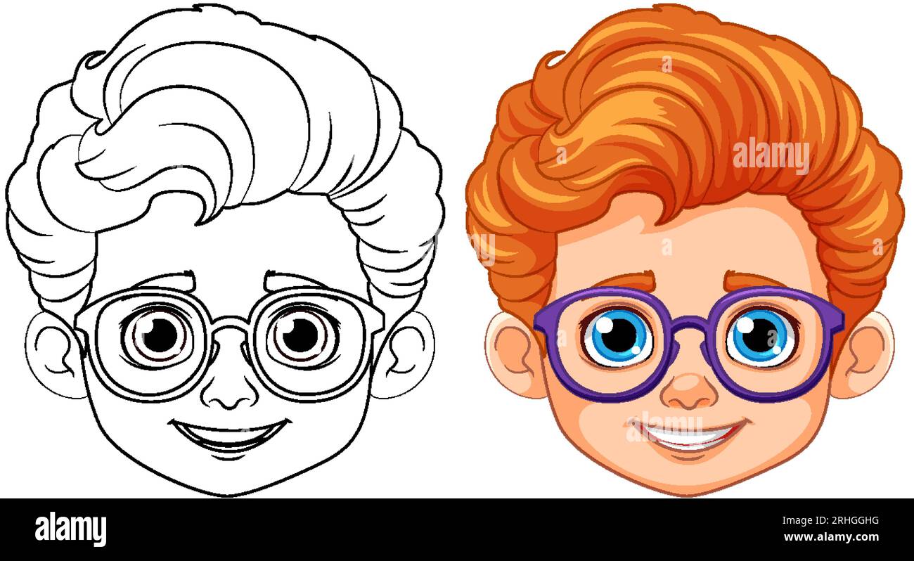 Boy with Orange Hair and Blue Eyes Outline for Coloring illustration ...