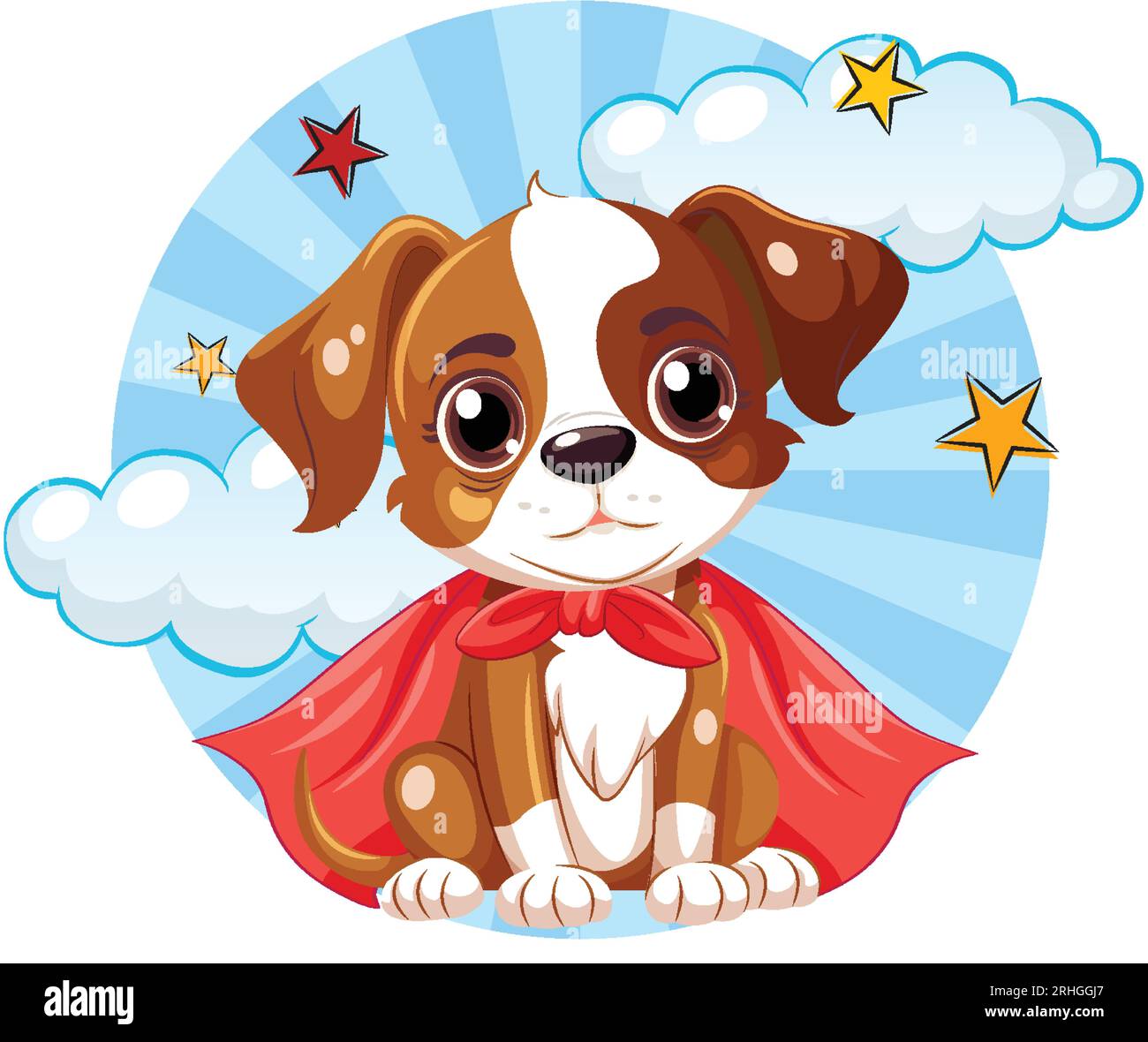 A cute cartoon dog superhero character with a comic book background ...