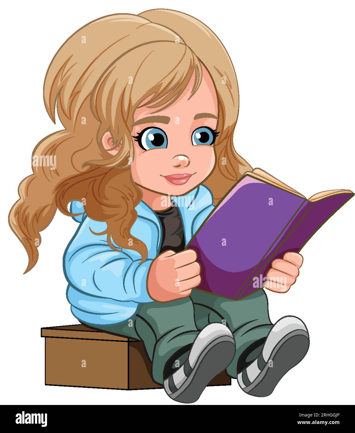 Girl reading book cartoon illustration Stock Vector Image & Art - Alamy