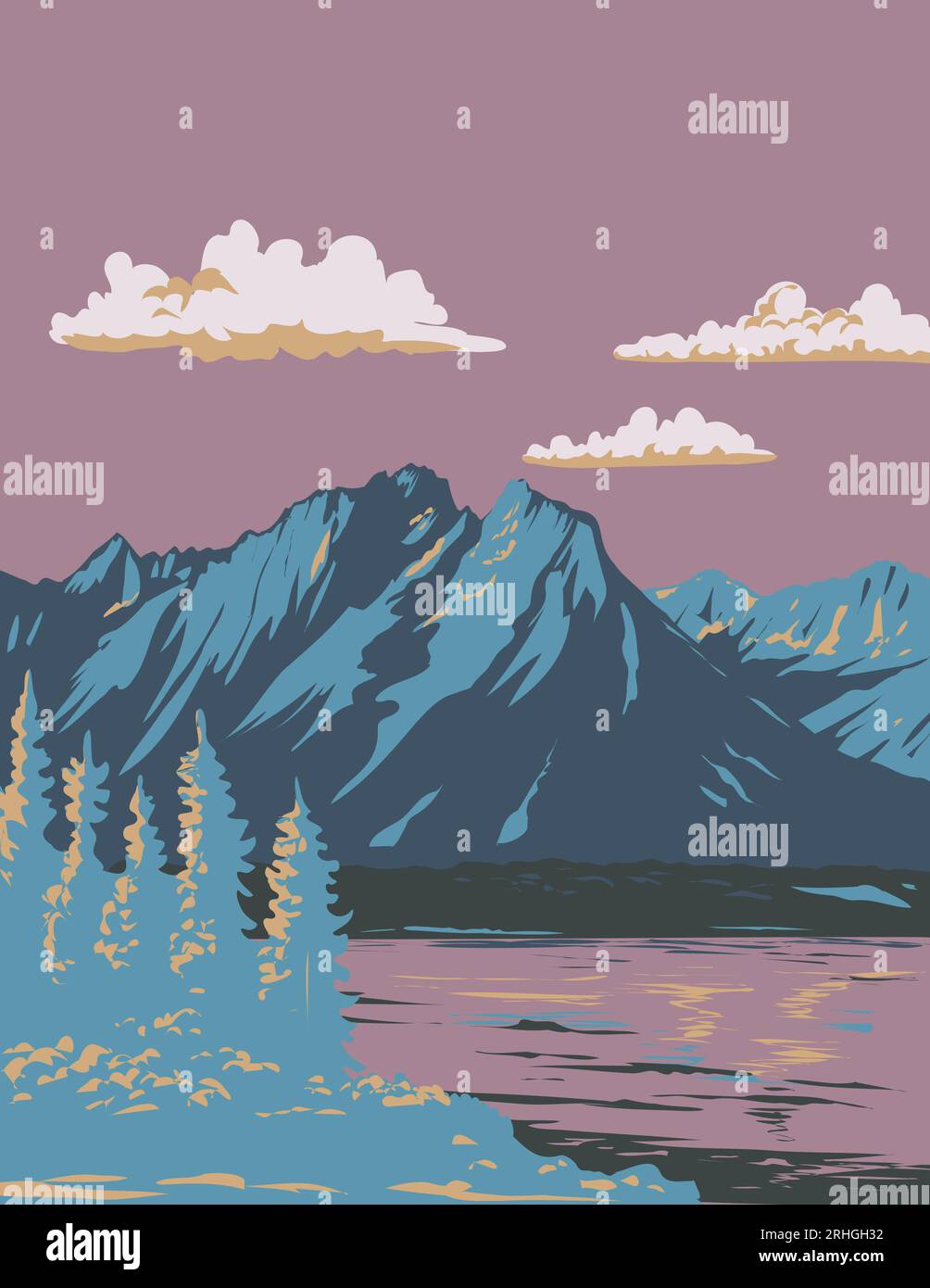 WPA poster art of Jackson Lake located in Grand Teton National Park in ...