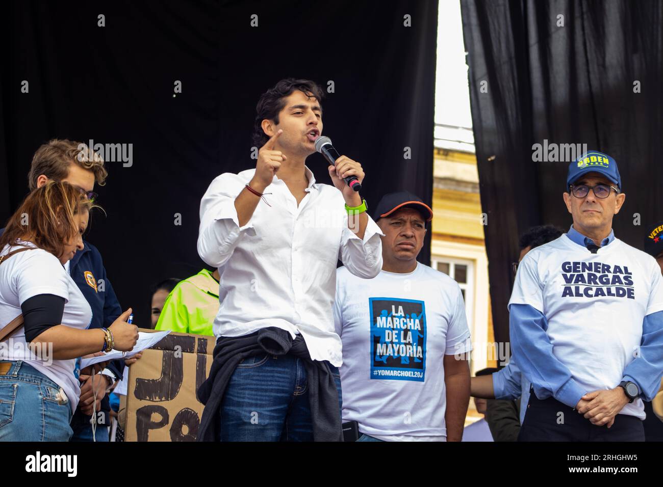 BOGOTA, COLOMBIA - 16 AUGUST 2023. Ariel Ricardo Armel at the march ...