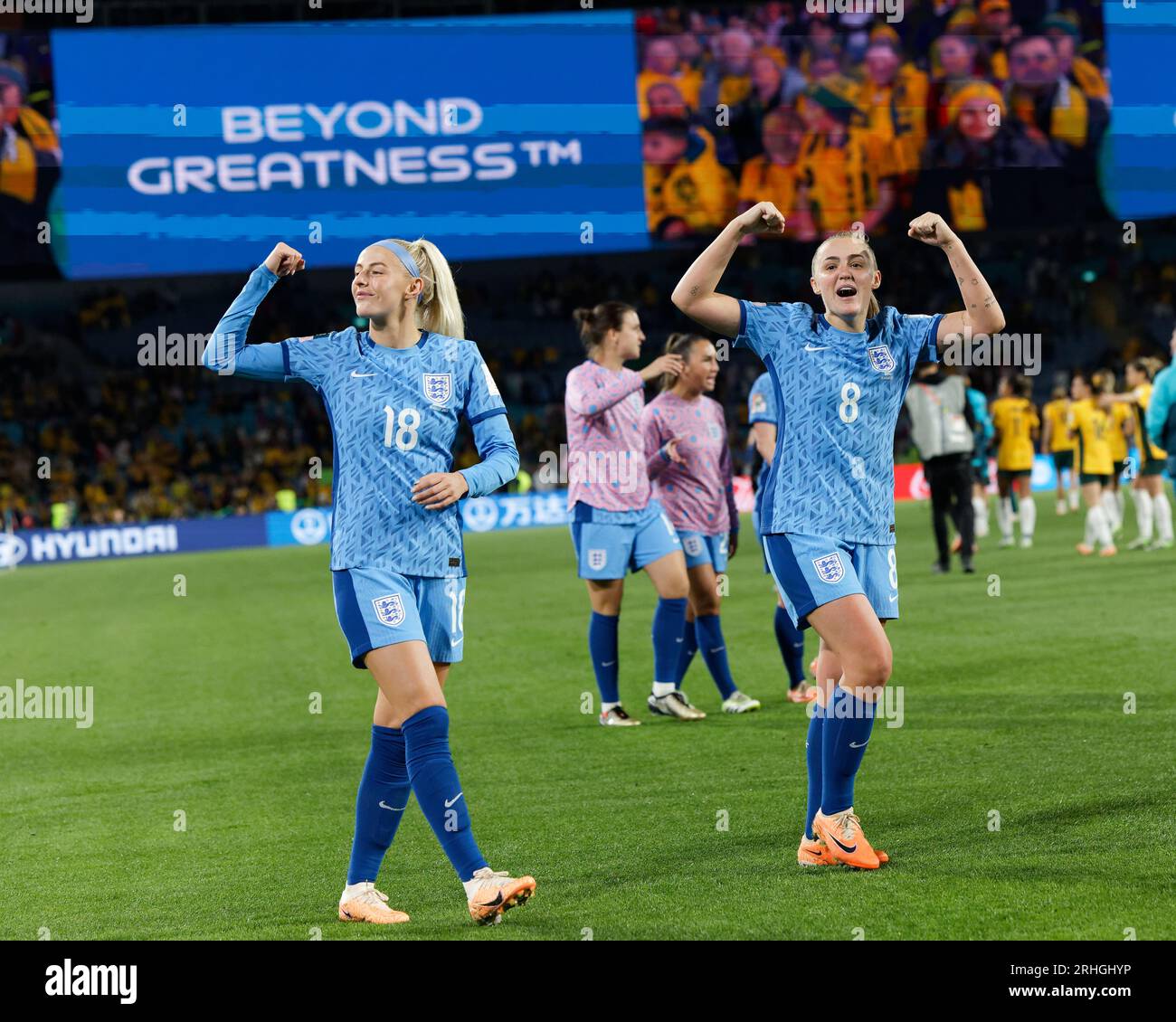 Sydney, Australia. 16th Aug, 2023. Chloe Kelly and Georgia Stanway of ...