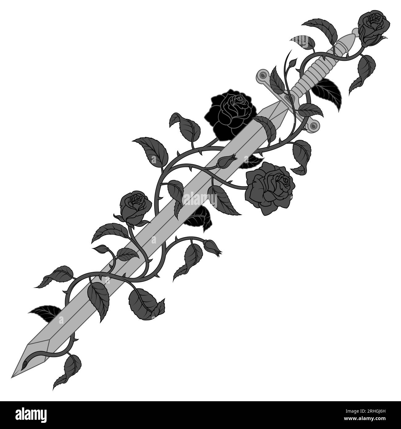 Vector design of European medieval sword with roses, Ancient sword ...