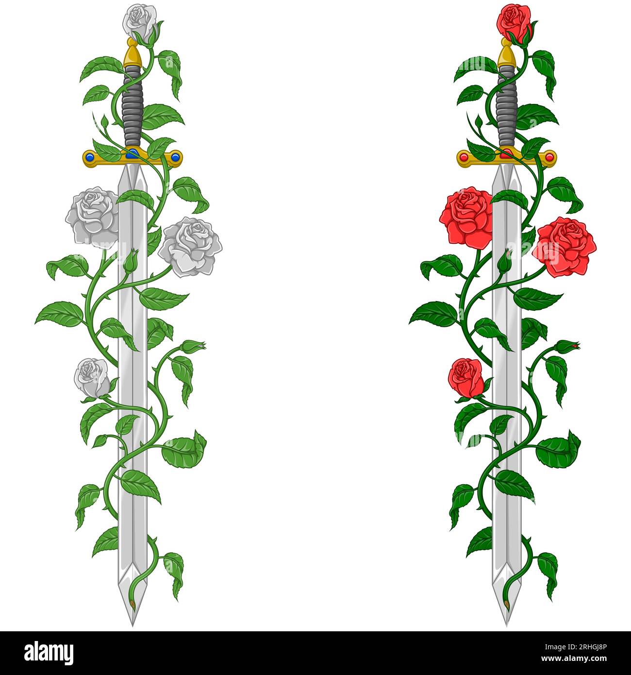 Vector design of European medieval sword with roses, Ancient sword ...