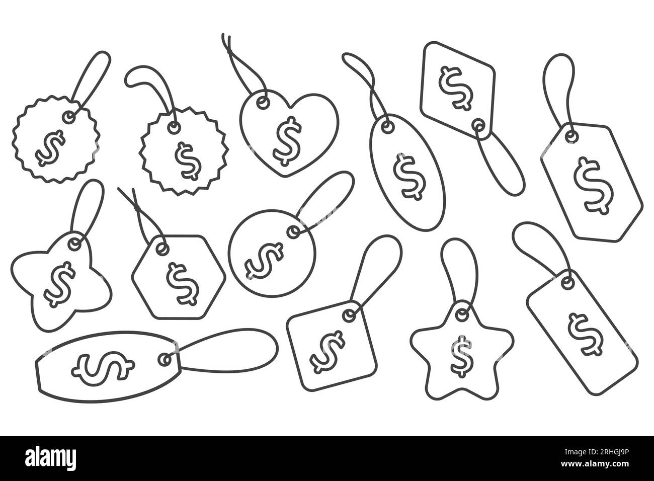 Price tag icons set with dollar sign. Outline gift labels for sale and ...