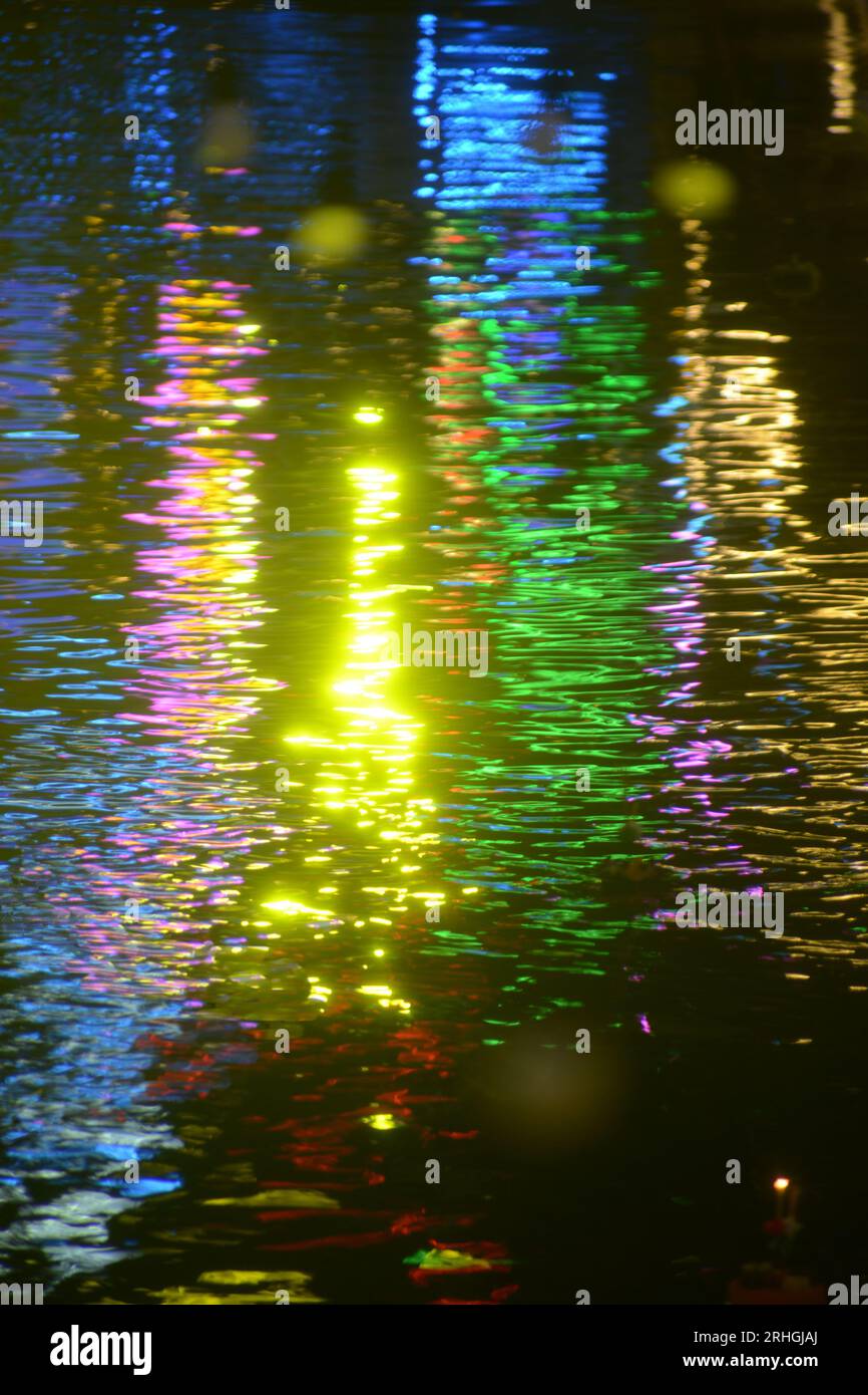 Texture and background image of the colour lights reflection on the ...