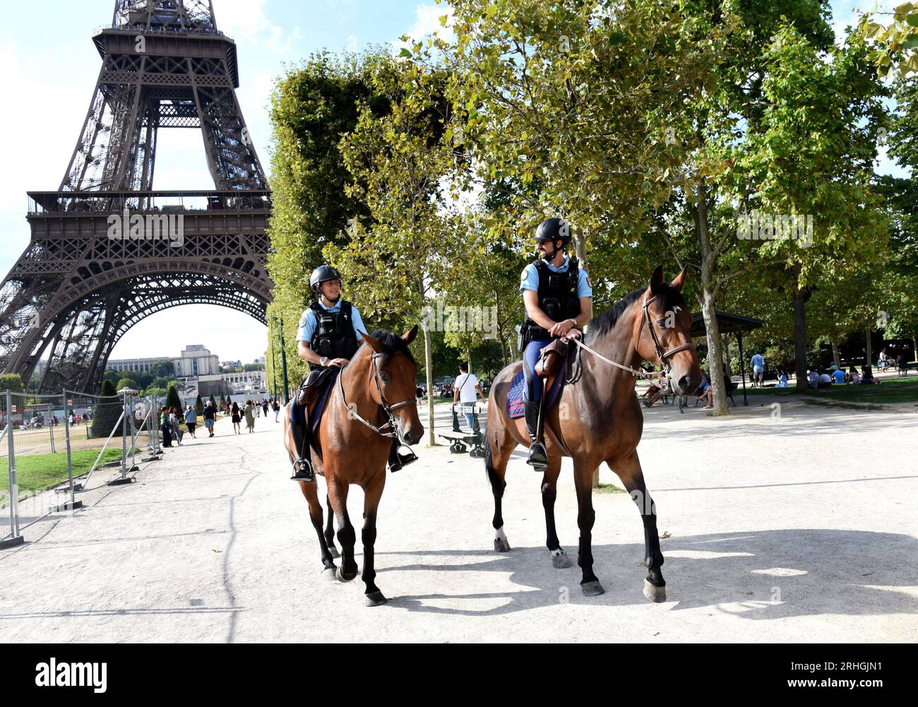 Paris, France on August 16, 2023, Two Mounted Republican Guards patrol ...