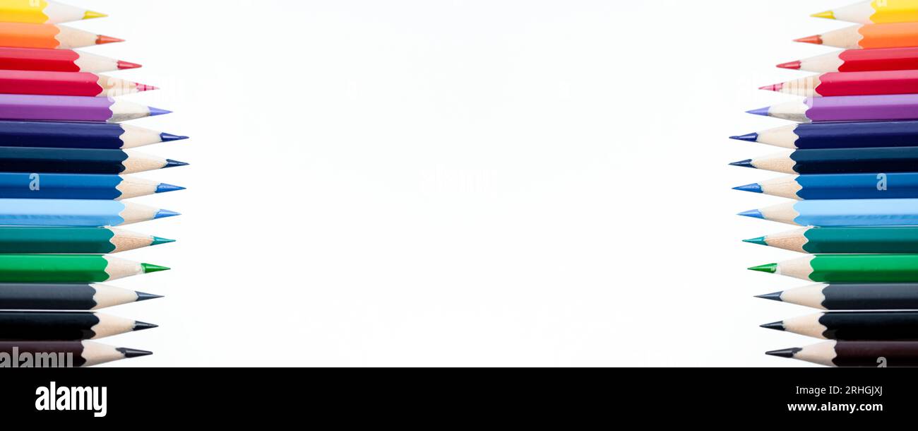 Colored pencils isolated on white background, flat lay Stock Photo - Alamy