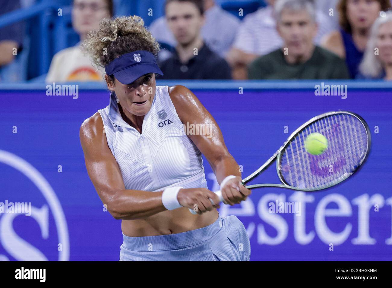 August 16, 2023, Mason, Ohio, USA: Mayar Sherif (EGY) hits a two-handed ...