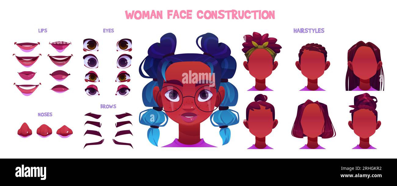 Girl face construction kit - cartoon facial parts for creation african ...