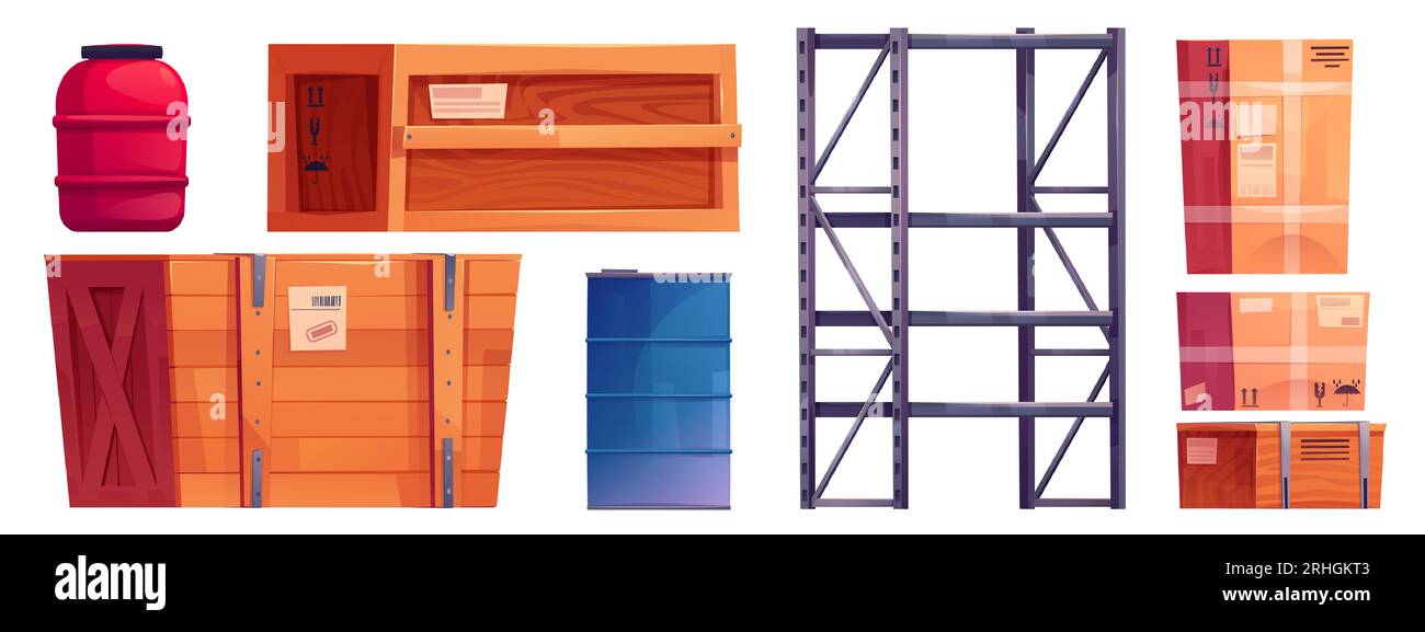 Inventory for logistics warehouse and storage. Cartoon vector ...