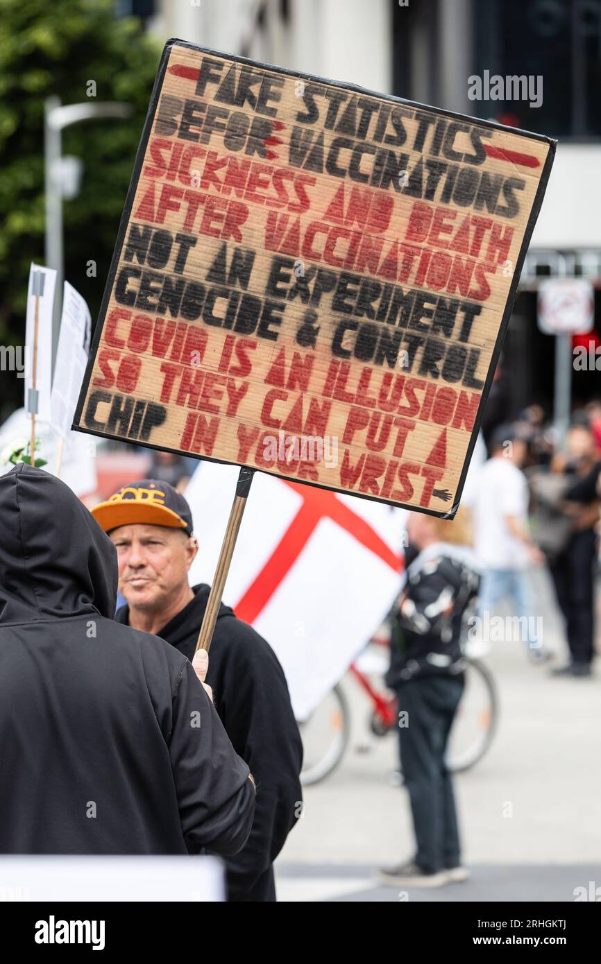 Anti vaccination protestors with placards at Southbank, Melbourne ...