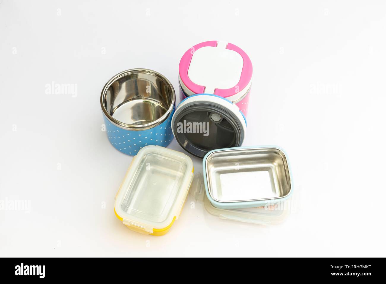 Empty plastic lunch boxes. Flat lay top view Stock Photo - Alamy