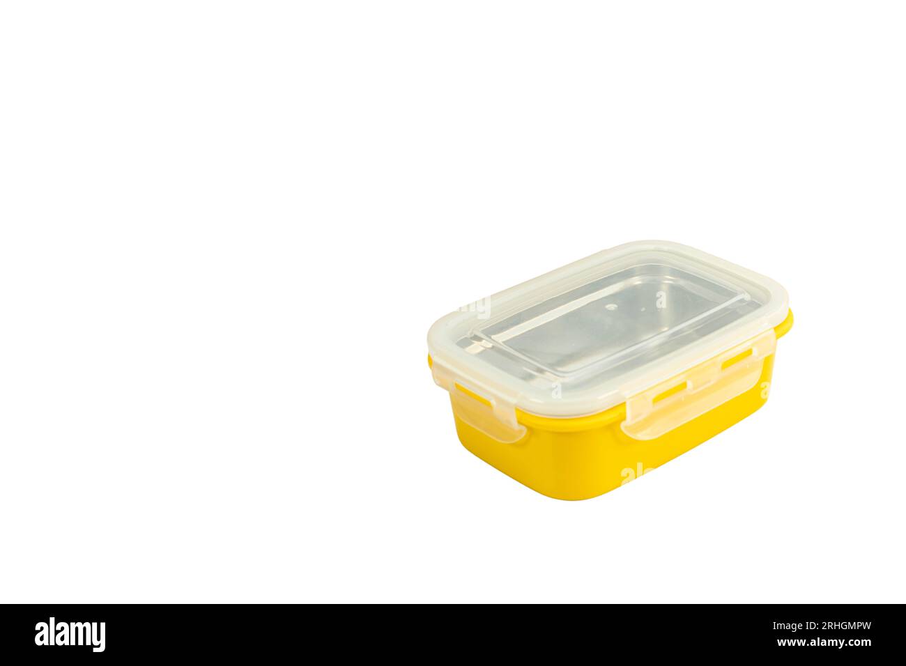 student yellow color lunch box on white background with space for text ...