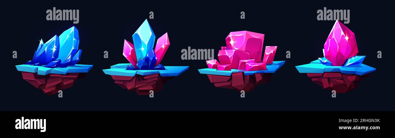 Magic game crystal floating stone island vector. Gemstone and diamond ...