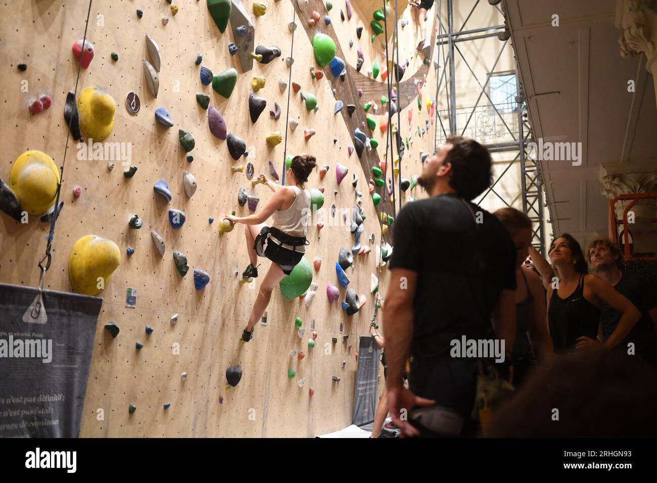 Climbers enjoy the new climbing wall opened by 'Climbing District' in ...
