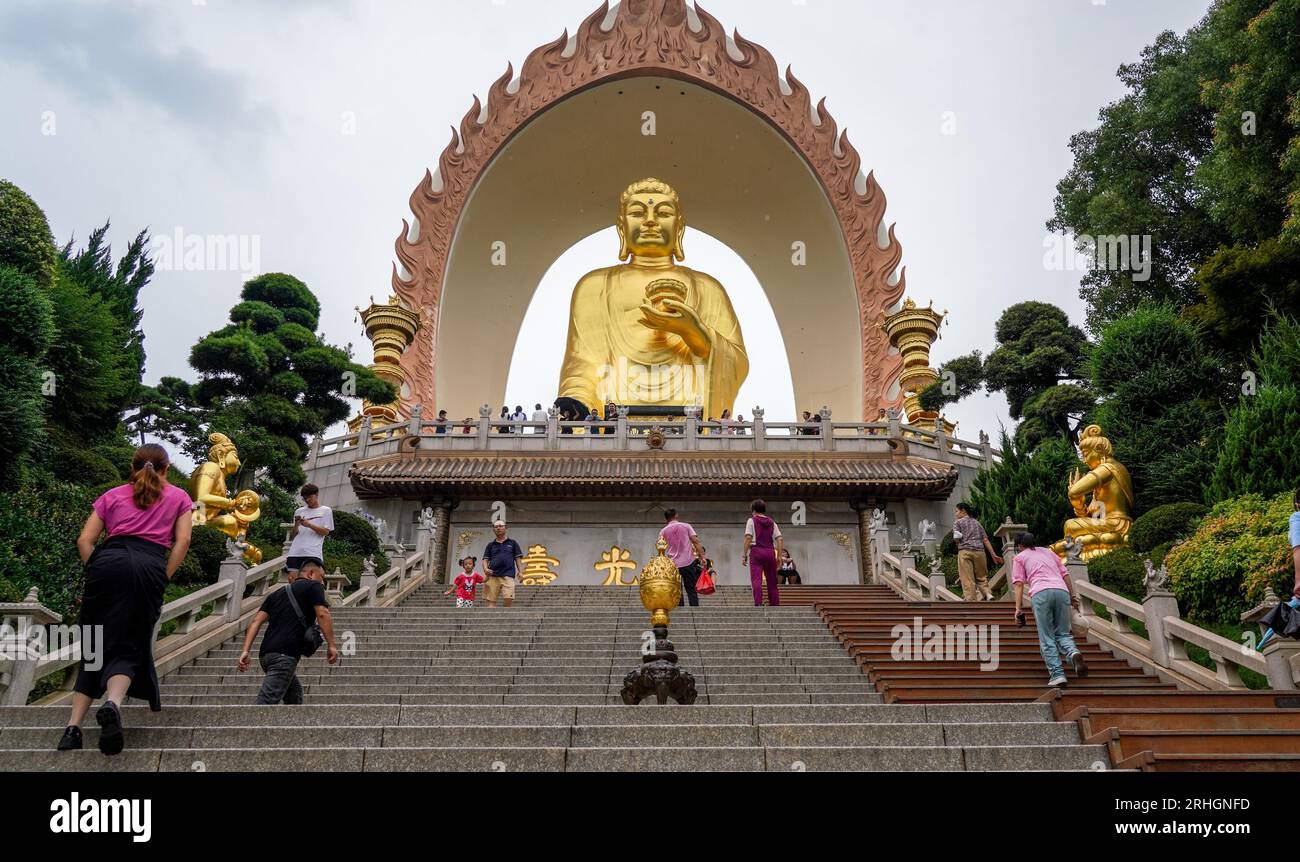 Aerial photo shows the Donglin Buddha at Mount Lu in Jiujiang City ...