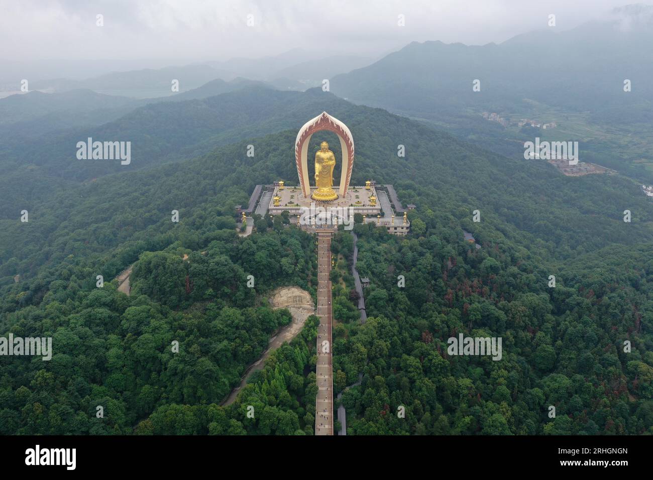 Aerial photo shows the Donglin Buddha at Mount Lu in Jiujiang City ...