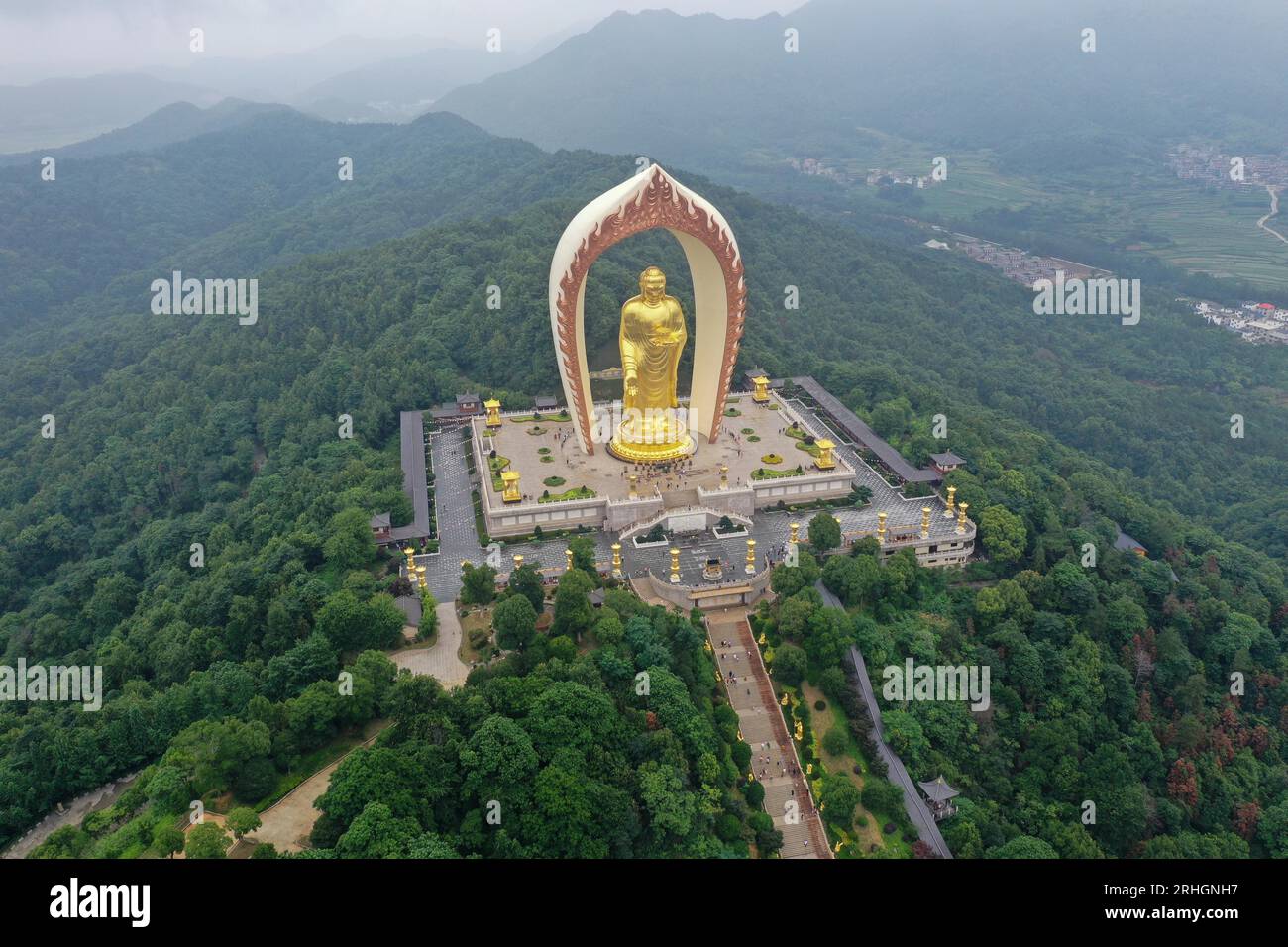 Aerial photo shows the Donglin Buddha at Mount Lu in Jiujiang City ...