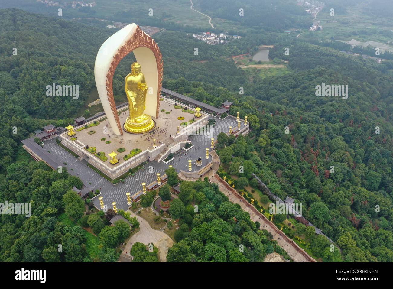 Aerial photo shows the Donglin Buddha at Mount Lu in Jiujiang City ...
