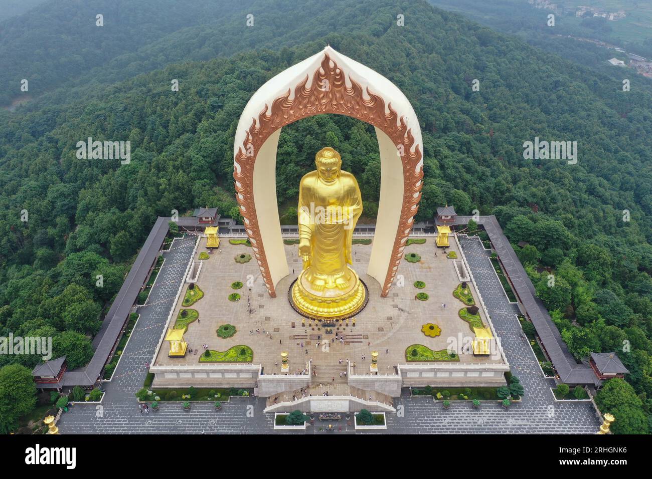 Aerial photo shows the Donglin Buddha at Mount Lu in Jiujiang City ...